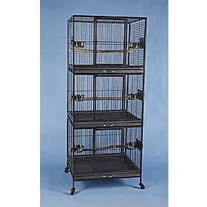 Three Tier Stackable Multiple Bird Parrot Animal Pet Cage - 30" X 24" X 73"H- Black Vein