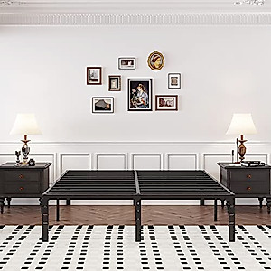 Vengarus 18 Inch Bed Frame Queen Size No Box Spring Needed, Heavy Duty Queen Platform Metal Bed Frame Support Up to 3000 lbs, Easy Assembly, Noise Free, Black