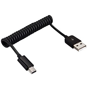USB 2.0 Type A Male to Mini Expansion Spring Coiled Cable 4-36inch Standard Spiral Flexible Extension for Printers, Cameras, Mouse, Cell Phone