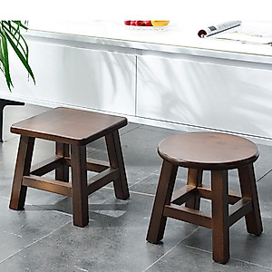 XDSTOOL Solid Wood Stool 10 inch Wooden Stool for Kids Small Short Stool Shoe Changing Step Stool Round (Brown Round)