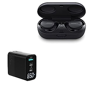 BoxWave Charger Compatible with Bose Sport Earbuds (Charger by BoxWave) - PowerDisplay PD Wall Charger (65W), GaN 65W Powerful Charger Folding Plug Display for Bose Sport Earbuds - Jet Black
