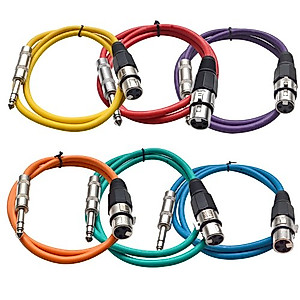 Seismic Audio SATRXL-F3BGORYP 3-Feet XLR Female to 1/4-Inch TRS Patch Cables - Multiple Colors