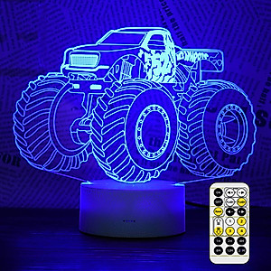 Night Lights for Kids Monster Truck 3D Night Light Bedside Lamp 7 Colors Changing with Remote Control and Timing Function Best Birthday Gifts for Boys Girls Kids Baby