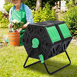 Magshion 2 x 17 Gal Dual Chamber Compost Tumbler from BPA Free Material, Outdoor All-Season Fast-Working High Volume Composter Tumbling Bin, Sliding Doors