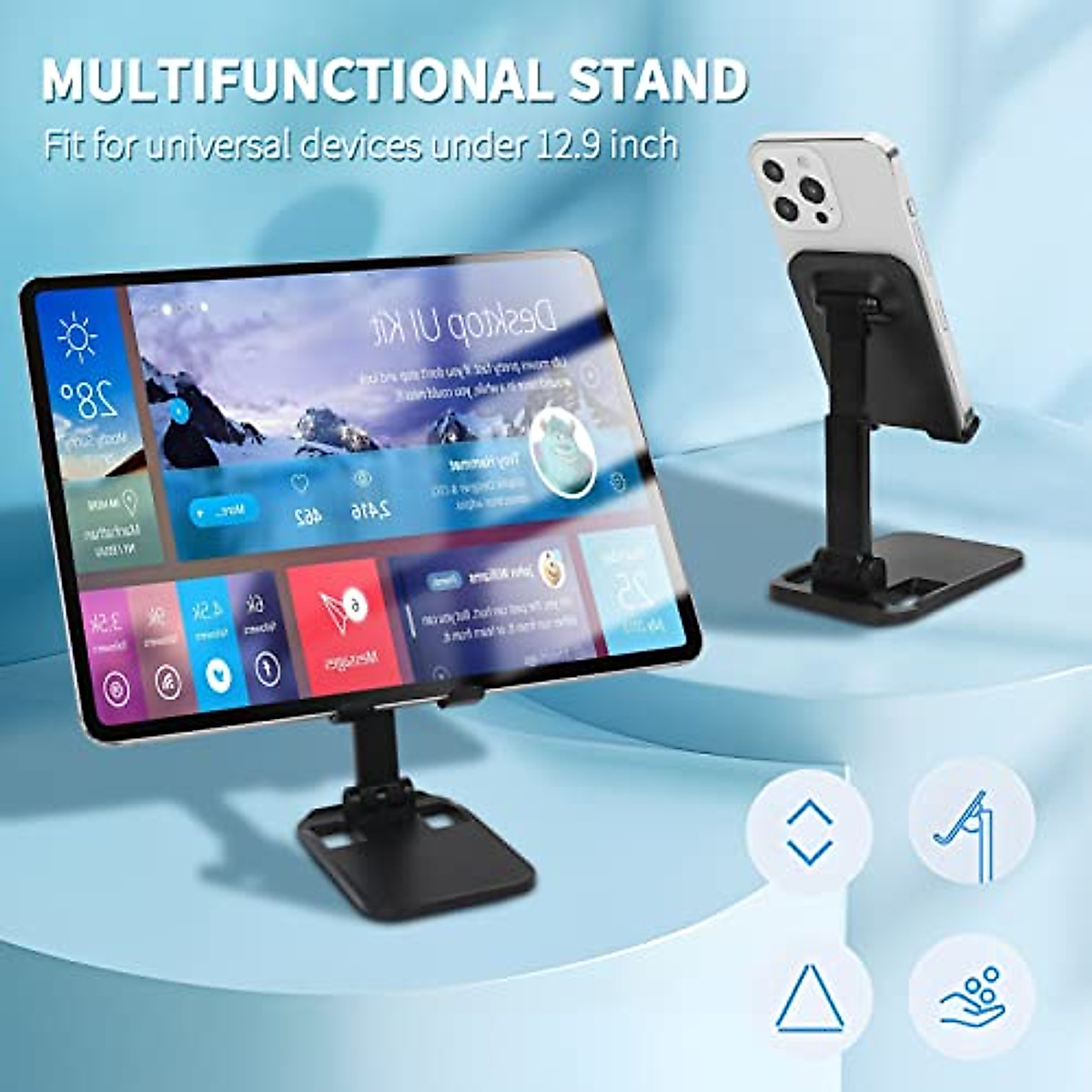 ZenTiky Cell Phone Stand, Angle Height Adjustable Phone Holder Stand, Foldable Phone Charger Stand,Portable Phone Stand Holder for 4’’-12.9'' iPhone 13,iPad,Tablet, Kindle, Samsung, and More, Black