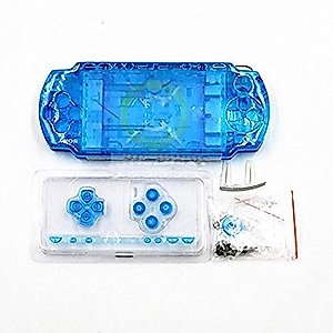 New Replacement Sony PSP 2000 Console Full Housing Shell Cover with Button Set -Clear Blue.