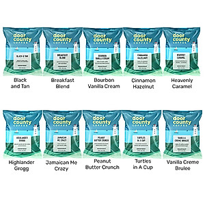 Gourmet Flavored Coffee Sampler Pack - 10 Bags of Unique Flavored Coffees - Roasted by Door County Coffee