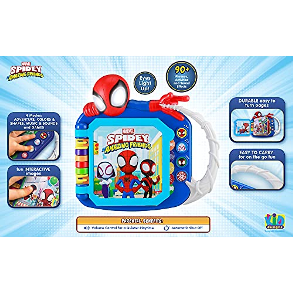 eKids Spidey and His Amazing Friends Book, Toddler Toys with Built-in Preschool Learning Games, Educational Toys for Fans of Spiderman Toys and Gifts