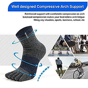 limide Men's Running Toe Socks Five Finger Socks Compression Crew Low Cut Ankle Athletic Wicking Socks for Running 3 Pairs(Size 7-11)