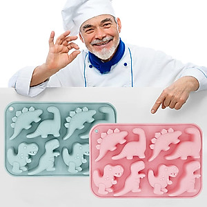 2 Pack Cute Dinosaur Silicone Molds 3D Dinosaur Themed Baking Mould Tray DIY Baking Tool for Chocolate Cake Dessert Candy Mousse Pastry Handmade Soap Cupcake Topper