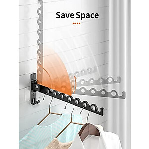 Dr.DJ Wall Mount Coat Hanger Rack, Laundry Clothes Drying Organizer Rack Garment Hooks Aluminium Retractable Folding Indoor Wall Mounted Hanger Space Saver for Laundry Room Bedroom (2 Racks) Black