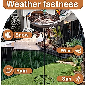 OUISJYER Metal Bird Baths for Outdoors, 12" Dia Bowl with Stake Birdbaths Garden Yard Lawn Decor Brown