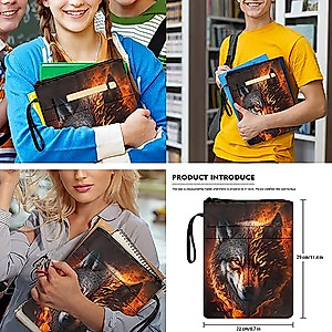 ZOCANIA Wolf Backpack for Boys Girls Fire Backpack 7Pcs Kids Back To School Backpack Sets with Lunch Box Pencil Case Water Bottle Bag Book Cover Key Chain Wrist Lanyard Book Bag