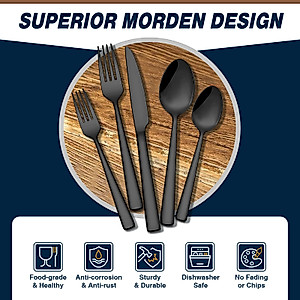 Black Silverware Set, Umite Chef 60-Piece Stainless Steel Flatware Set Cutlery Set for 12, Fork Spoon Knife Set Eating Utensils Tableware Set for Kitchens, Dishwasher Safe