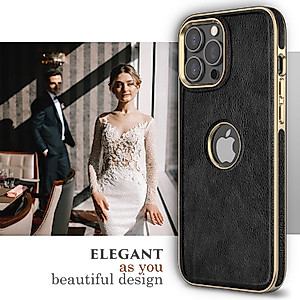 LOHASIC PU Leather Case for iPhone 13 Pro Max, Stronger Magnet Compatible with Mag-Safe, Fit for Mag Car Mount, Luxury Logo View, Vintage ProMax Phone Cover Men Women, 6.7 Inch - Black Gold
