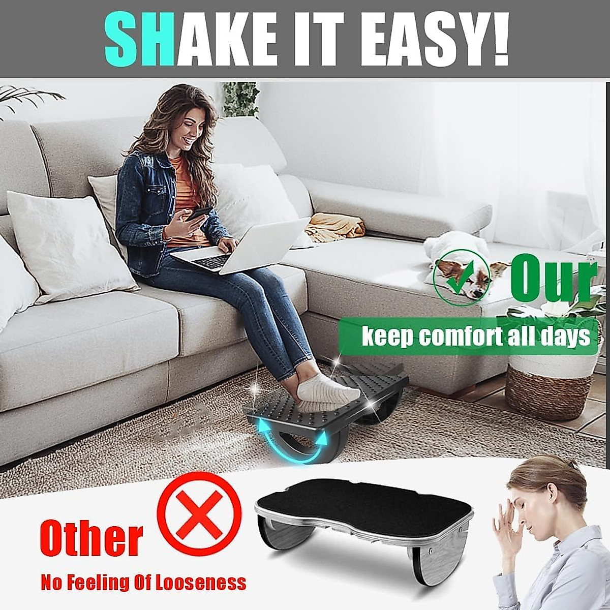 CEECOLES Foot Rest Under Desk at Work with Rocking Design, Ergonomic Foot Stool with Massage Rollers for Pain Relief, Shake Design Footrest with Massage Surface Leg Rest Pain Relief for Office Desk