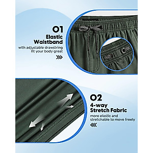 maamgic Men's 5 inch Inseam Shorts Pull-On Relaxed Fit Comfort Stretch Short Shorts with Pocket Washed Green Medium