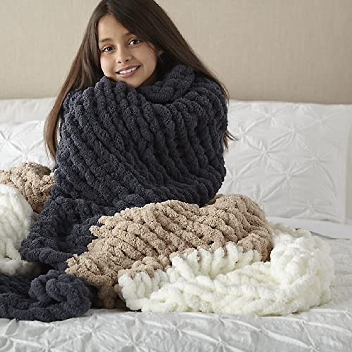 Crafted By Catherine Chunky Chenille Yarn - 2 Pack (41 Yards Each Skein), Beige, Gauge 7 Jumbo