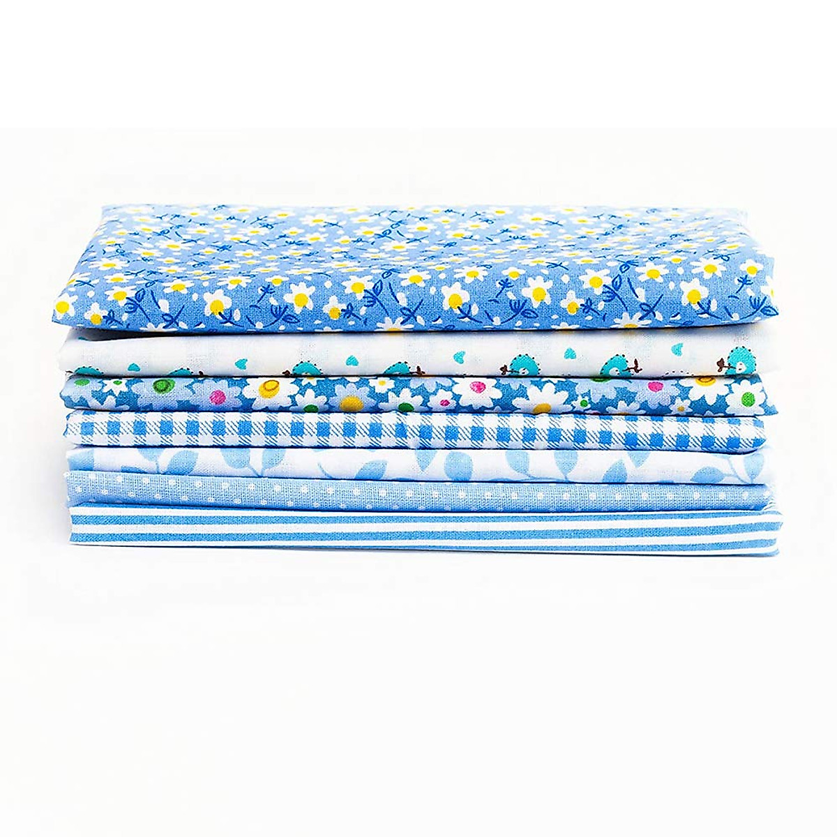7Pcs Assorted Fat Quarter Bundle Quilt Quilting Cotton Fabric Sewing DIY Set (Blue)