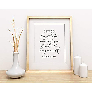 ‘Beauty Begins the Moment You Decide to be Yourself’ Coco Chanel Wall Art | 11x14 UNFRAMED Black and White Art Print | Contemporary, Positive, Inspirational, Famous Quotes, Encouraging Home Decor