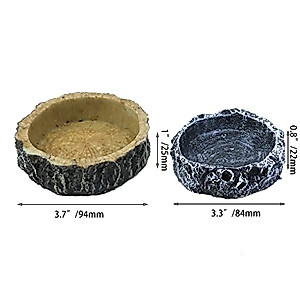 Tighall Reptile Food Bowls Reptile Ramp Dish Pets Imitation Wood Feeding Plate Tortoise Rock Food Dish Frog Water Bowls for Corn Snake Crawl Pet