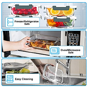 VERONES 5 Pack 36 OZ Glass Meal Prep Containers, Airtight Glass Lunch Containers Set, Glass Food Storage Containers with Lids,BPA-Free, for Microwave, Oven, Freezer & Dishwasher Friendly,Grey