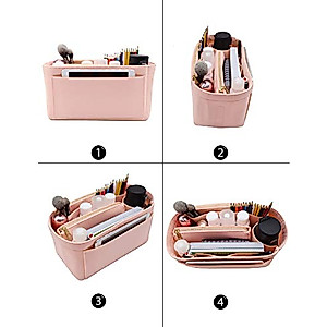 LEXSION Felt Purse Insert Handbag Organizer Bag in Bag Organizer with Zipper Wallet Bag Bottle Holder 8023 Pink L