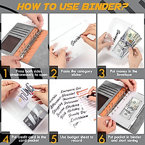 HAKPNEW Money Saving Binder, A6 Budget Binder with Zipper Envelopes, Calculator, Budget Sheets and Cash Envelopes for Budgeting, Budget Wallet for Budget Planner Office Home School Grey