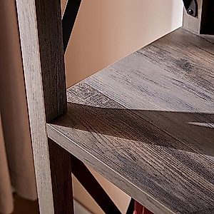 AMERLIFE 4-Tier Bookshelf, Set of 2 Tall Industrial Book Shelf, Rustic Wood & Metal X Frame Farmhouse Bookcase & Bookshelves, for Living Room, Bedroom, Grey Wash