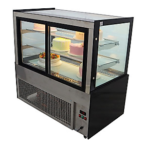 TECHTONGDA Display Refrigerators Cake Showcase Right Angle Cooling Display Case Commercial Bakery Cabinet with LED Light Floor Standing 220V Rear Door