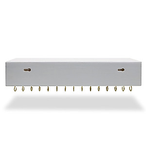 SANY DAYO HOME Jewelry Organizer with 30 Hooks and Cosmetics Shelf, 15 x 3 x 4 inches Wall Mounted Rustic Pine Wood Holder for Necklaces and Bracelets, Suitable for Kids and Adults (Retro White)