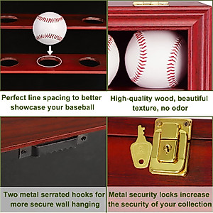 NRZSSN 21 Baseball Display Case Wall Mount Clear View Anti Fade， with Lockable UV Protection Acrylic Door, Wood Display Show Rack Cabinet Shadow Box for Collectible Balls(Cherry)