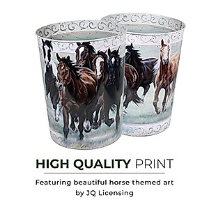 Rivers Edge Products Metal Waste Basket, 10.5-Inch Small Trash Can, Novelty Garbage Can for Office, Kitchen, Bathroom, or Bedroom, Nature and Wildlife Home Decor, Horse Theme