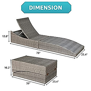 Soleil Jardin Folding Pool Lounge Chair Set of 2 Outdoor Adjustable Chaise Lounge Chair, Fully Assembled, Patio Reclining Sun Lounger, Gray