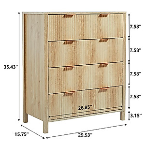 Mid-Century 4 Drawers Bedside Table Storage Cabinet, Modern Nightstand with 4 Drawer and Solid Wood Legs, Contemporary Tall Dresser, Mid Century Nightstand with 4 Drawer Dresser for Bedroom (Natural)