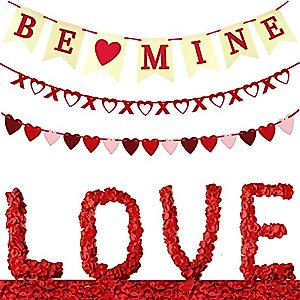 Valentine's Day Banner Set Felt BE MINE Love Heart XO Garlands Accessories&1000 PCS Rose Petals Proposal Party Flag Romantic Decora Wedding/Home/Anniversary/Birthday Decoration Supplies