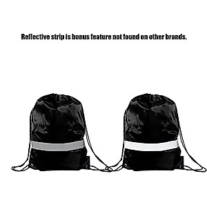 GoodtoU Draw String Sport Bag 10 Pcs Reflective Drawstring Backpack Gym Cinch Bag Black Nylon Drawstring Bag Bulk