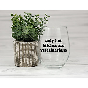 Only Hot Bitches are Veterinarians - Future Vet Graduation Gifts for Women Her - Best Veterinary School Student Present for Birthday Christmas Appreciation Day - 15 oz Stemless Wine Glass
