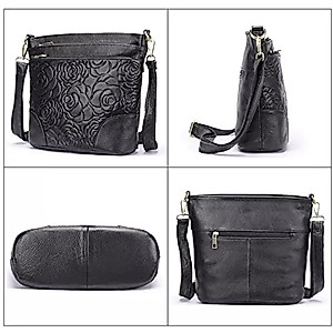 Aslana Floral-Embossed Genuine Leather Shoulder Crossbody Bag Handbag for Women (Floral-Embossed Lilac)