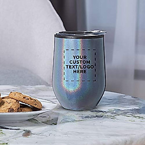 Custom Palmera Stemless Wine Tumblers with Lids 12 oz. Set of 12, Personalized Bulk Pack - Perfect for Wine, Cocktails, Other Hot & Cold Beverages - Iridescent Blue