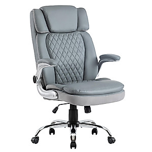 HOMYEDAMIC High Back Office Chair with Adjustable Arms, PU Leather Computer Executive Chairs Big Tall Swivel Ergonomic Adjustable Tilt Angle, Thick Seat 7012-Grey