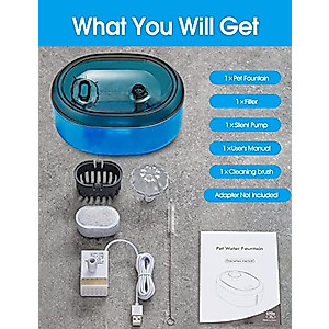 Olelica Cat Water Fountain, 71fl oz/2.1L Ultra Quiet Dog Dispenser, Automatic Pet Fountain for Cats Inside, Dispenser with 1 Replacement Filter Dogs Multiple Pets (Blue)