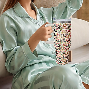 Vehcimbev 40oz Dachshund Tumbler with Handle and Straw - Stainless Steel Double Wall Insulated Tumbler - Hot & Cold - 40oz Capacity - Dachshund Gift