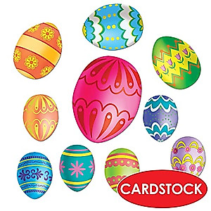 PMU Beistle 10 Piece Assorted Sizes Easter Egg Cut Outs for Springtime Party Decorations, One, Multicolored
