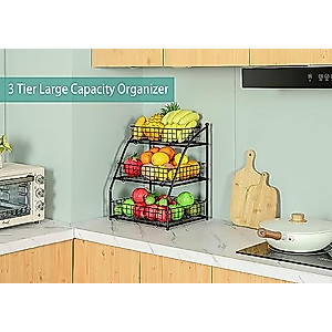 Fruit Basket for Kitchen Counter, 3-tier Fruit Holder Stand for Kitchen Countertop, Large Capacity Fruit Bowl Baskets for Kitchen Counter, Wire Baskets for Storage of Snack Produce Potato Onion
