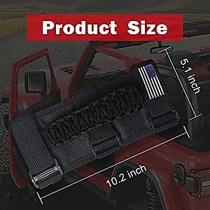 Miytsya 2 Pack Roll Bar Grab Handles Grip Handle, for Jeep Wrangler YJ TJ JK JL & Gladiator JT 1955-2022 UTV ATV, 10.2In x 5.1In 3 Straps Fixed American Flag Pattern Car Roof Handles Strap (Black)