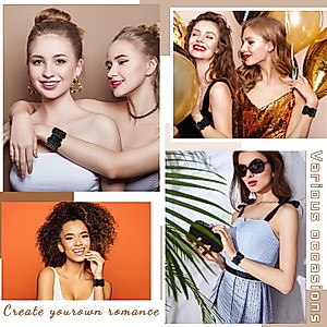 2 Pieces Black Bracelet for Women Gothic Bracelet Vintage Filigree Jewelry Ladies Cuff Bracelets Bohemian Lace Bracelet Lace Cuff Bangle Bracelet Wide Stretch Rhinestone Bracelets Statement Bracelet