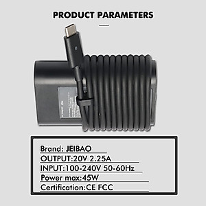 45W USB-C Laptop Charger for Dell Adapter: Dell XPS 13 9333 9360 9365 9370 9380,0HDCY5,LA45NM150,04RYWW,Ins piron 14 7275 7370 7437 Latitude 7390 2in1 5175 5285 5290-2in1 with Type c (USB-C/USBC) Tip