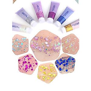 2 Pack Face and Body Glitter, Chunky Glitter for Nail and Hair Glitter Gel Festival Essentials Sparkling Holographic Highlighter Makeup. (01-Blue & 06-White Moonbeam)