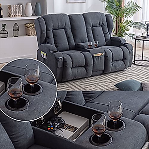 SAMERY Loveseat Recliner Reclining Loveseat with Console, RV Reclining Loveseat Wall Hugger Recliners RV Theater Recliner Love Seat with Cup Holders/Pockets for Living Room RV, Manual